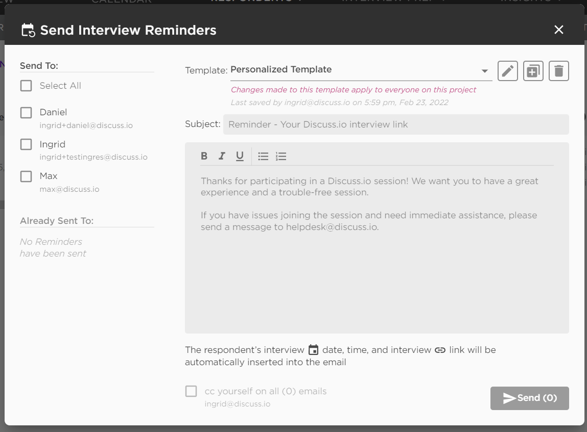 Sending Participants an Interview Reminder – Discuss Help Center