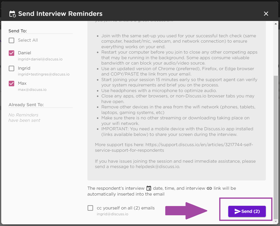 Sending Participants an Interview Reminder – Discuss Help Center